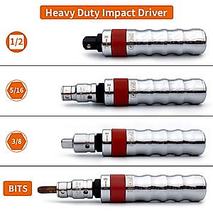 Pikwo Hand Manual Reversible 1/2-inch 3/8-inch Impact Driver Set Extractor-13PCS Impact Screwdriver S2 Steel Disengage Rusted Fasteners or Frozen Bolts