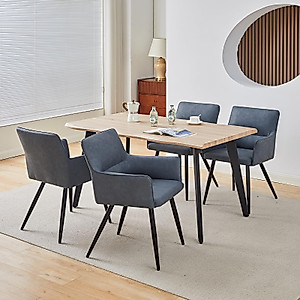 TUKAILAi Leisure Dining Chairs Set of 2, Faux Leather Upholstered Seat Kitchen Chairs with Armrests, Backrest and Metal Legs, Comfy Accent Lounge Chair for Reception Room Living Room (Blue)