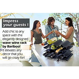 Bariboo Wine Rack. Stackable Countertop Wine Bottle Stand. 12 Bottles Wine Holder Organizer for Table Top, Pantry, Cabinet, Refrigerator. Wine Bar Quality Plastic Lightweight Storage (Black)