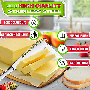 DIMROM 2Pcs Cold Butter Knife Spreader with Holes - 3 in 1 Butter Knife Butter Scraper Curler Peanut Butter Knife Long Handle - Butter Shaver for Cold Butter - Simple Spreading Butter Spreader Knife