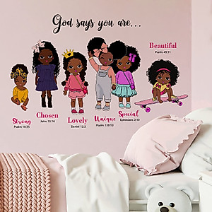 Mfault Black Girls God Says You are Beautiful Inspirational Wall Decals Stickers, Religious Quote Nursery Decorations African American Bedroom Art, Motivational Afro Toddler Kids Baby Room Decor