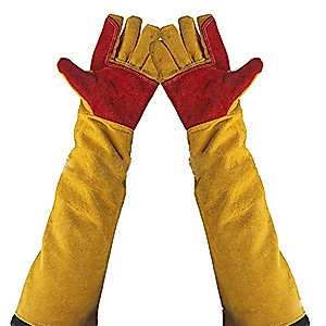 23.6" Inch Long Sleeves Welding Safety Gloves, Lined And Kevlar Stitching Welders Gauntlets Wood Burners Accessories Gloves, Heat Resistant Stove Fire And Barbecue Gloves, Gifts for Men Dad Husband
