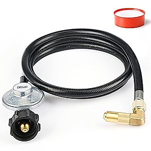 Uniflasy 5 Feet Propane Adapter Hose with Regulator for 17"/22" Blackstone Griddle Grill, QCC1 Propane Hose with Elbow Fitting Adapter Replacement Parts for 17/22 Inch Blackstone Tabletop Camper Grill