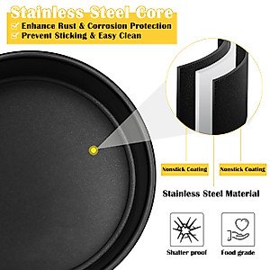 E-far 3-Piece Cake Pan(4/6/8 Inch), Nonstick Stainless Steel Round Baking Cake Pans, Metal Cake Mold Tins for Birthday/Wedding, Stainless Steel Core & Non-toxic Coating, Straight Side & 2 Inch Deep