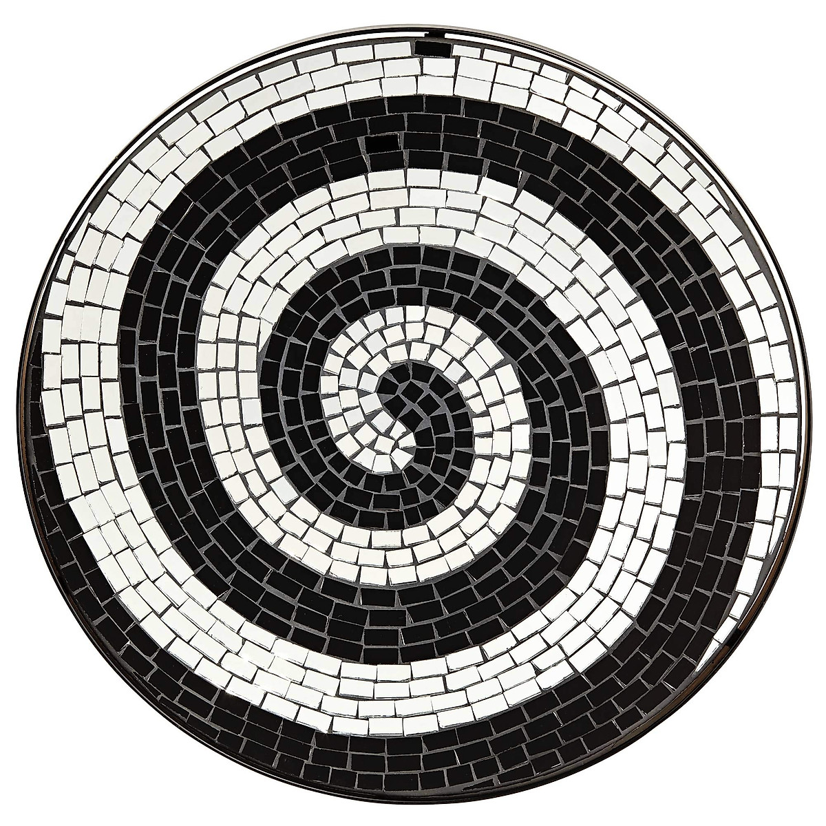 Teal Island Designs Spiral Modern Black Metal Round Outdoor Accent Side Table 17 3/4" Wide Black White Mosaic Tile Tabletop Gracefully Curved Legs for Spaces Porch Patio Home House Balcony Deck