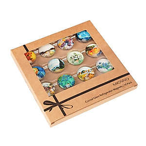 Mienno 16 Pack Van Gogh Refrigerator Magnets, Crystal Glass Magnets, Van Gogh Decorative Fridge Magnets, Homewarming Gift, Home Decoration Gift with Gift Packaging Box  (Kraft Gift Box)