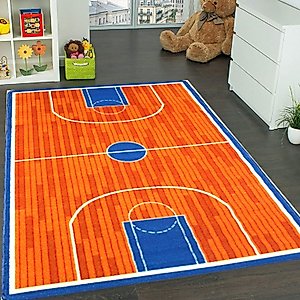 Mybecca Kids Rug Basketball Ground 5' x 7' Children Area Rug for Playroom & Nursery - Non Skid Gel Backing (59" x 82")