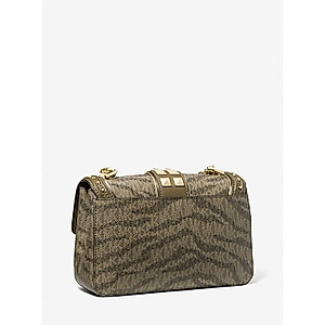 Michael Kors SOHO STUDDED LARGE ANIMAL PRINT LOGO SHOULDER BAG (Olive)