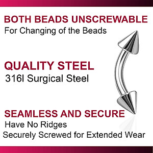 bodyjewellery 4pcs 14g Curved Barbell Septum Cartilage Earring Eyebrow Nose Lip Tragus Rook Daith Conch Stud Steel 4mm Spike - 8mm