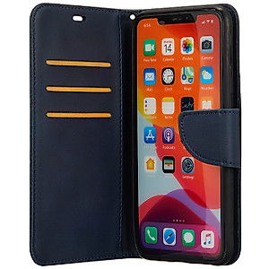 Glow Co., Ltd. iPhone 11 Pro Max Notebook Type Case with Strap, Navy, Tempered Glass & Stylus Pen Included 406-3-04