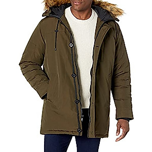 GUESS Men's Heavyweight Hooded Parka Jacket with Removable Faux Fur Trim, Olive, Small