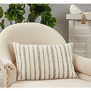 SARO LIFESTYLE Thin Striped Throw Pillow with Down Filling, Black/White, 16"x24"