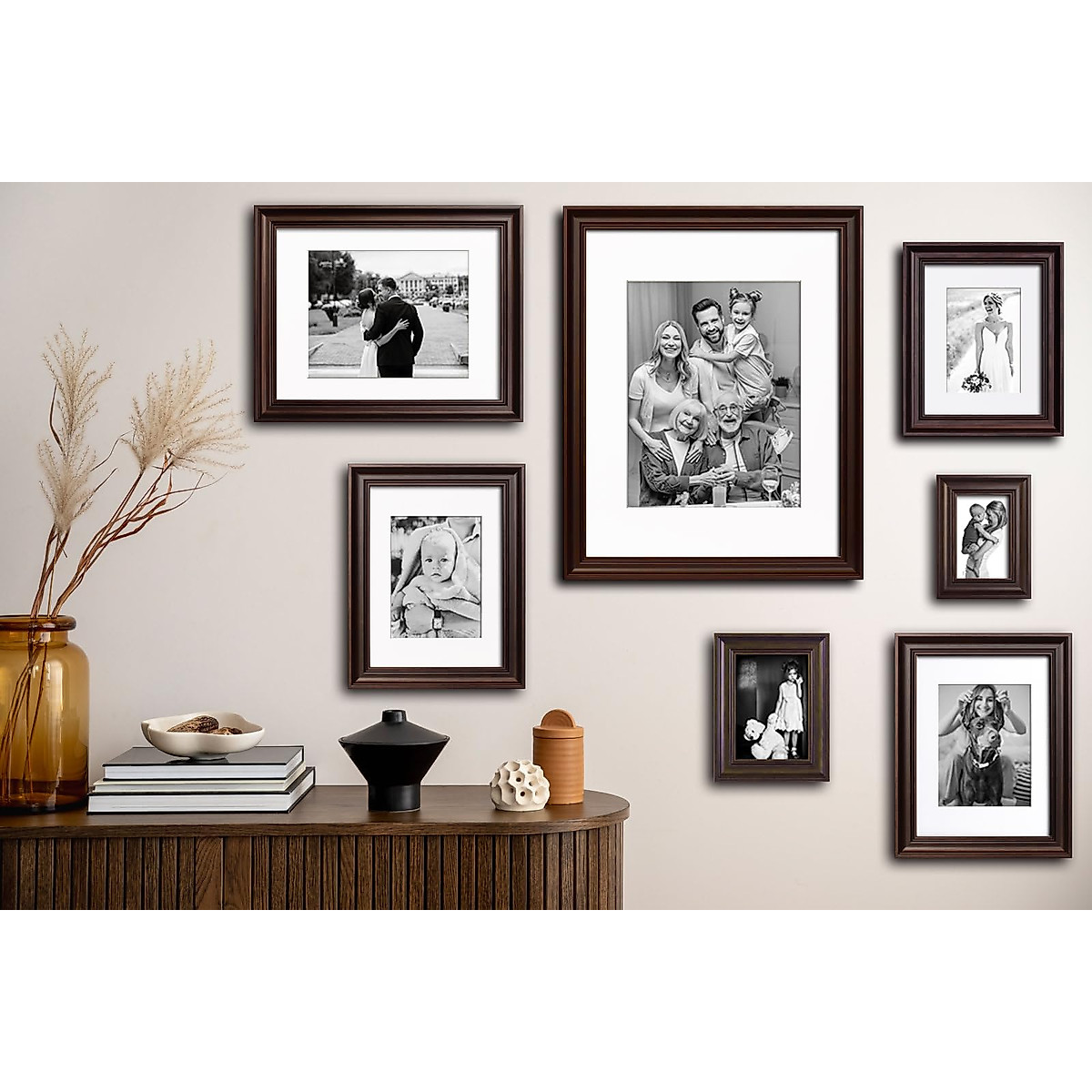Yaetm 11x14 Picture Frame with Mat for 8x10 Set of 4, 1.4" Wide Molding & Dark Brown Photo Frames 11 x 14 with Tempered Glass for Wall Gallery, Home and Office, Wall Mount (4 pack, Brown)