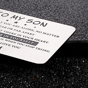 Omnitotimuse To My Son, Son Gifts from Mom Inspirational Wallet Insert Card for Son from Mom Graduation Birthday Gifts for Men Him Silver