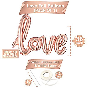 Huge, Rose Gold Love Balloon Set - 36 Inch, Pack of 21 | Rose Gold Valentine Decorations | Love Balloons, Heart Balloons for Valentines Day Decor | Valentines Balloons for Anniversary, Bridal Shower