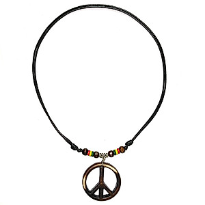 LAVIP Leather Peace Symbol Necklace - Peace Sign Pendant Rasta Hippie Hemp Hawaiian