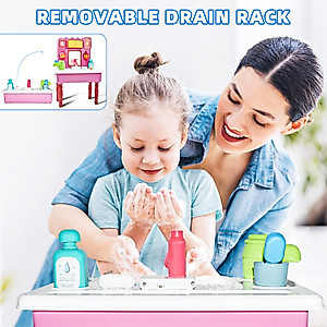 Kid Makeup Set Toys Vanity for Girl Kids Vanity Set with Mirror Age 4-9 with Real Faucets Water Circulation Pretend Cosplay Set Suitable as Gifts for 3-5 Years Old Boys Girls Toddlers