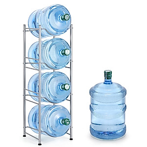 5 Gallon Water Jug Holder Water Bottle Storage Rack, 4 Tier Water Cooler Jug Holder Rack Detachable Water Dispenser Stand for Home Kitchen Office, Silver