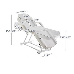 BELLAVIE Adjustable Table Chair Salon Bed for Professional Massage Facial Lash Beauty Treatment Spa Tattoo Eyelash Microblading Esthetician Equipment - White