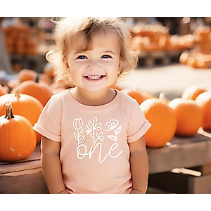 One Floral 1st Birthday Shirt for Baby Girls First Birthday Outfit White on Peach Shirt 12 Months