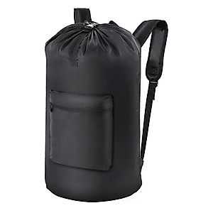 OTraki Laundry Bag 16 x 32 Inch Extra Large Dirty Clothes Laundry Backpack with Handle Adjustable Shoulder Straps Drawstring for Traveling Camping College Dorm Laundromat Black