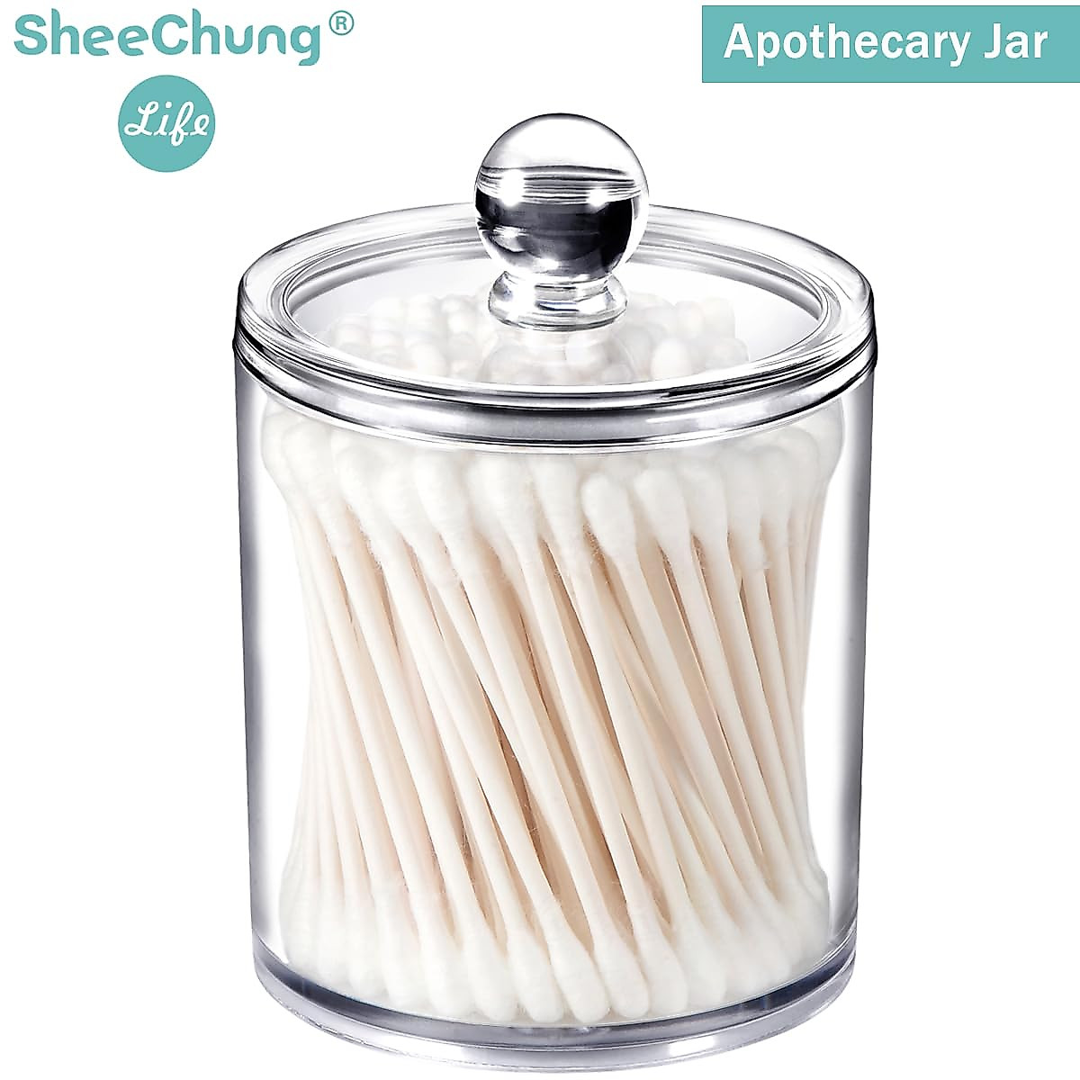 6 Pack of 12 Oz. Qtip Dispenser Apothecary Jars Bathroom with Labels - Qtip Holder Storage Canister Clear Plastic Acrylic Jar for Cotton Ball,Cotton Swab,Cotton Rounds,Floss Picks, Hair Clips (Clear)