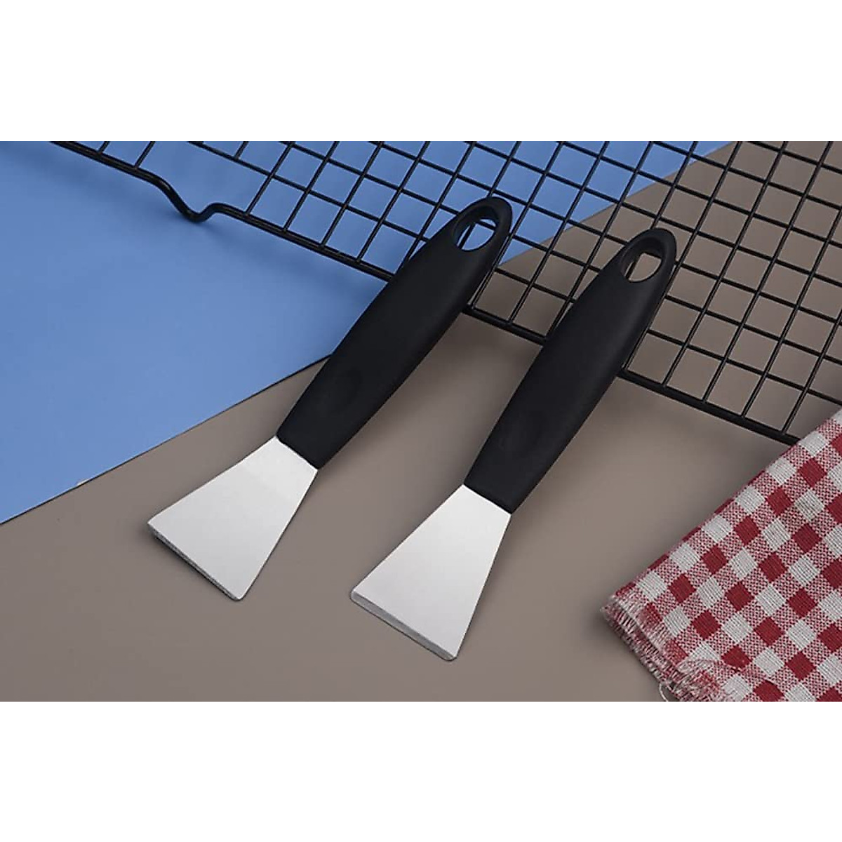 Stainless Steel Scraper, Oven Scraper Tool,Induction Hob, Stoves,None-Scratches Putty Scraper for Kitchen Cleaning,Wallpaper Scraper, Paint Scraper，Straight Version + Bending Version 2-Piece