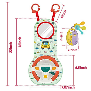 Chibon Baby Car Seat Toys for Infants with Mirror & Toy Keys for Toddlers and Babies, Carseat Toys Steering Wheel with Music Lights and Driving Sounds, Toddler Keys for Car Remote with Car Sounds