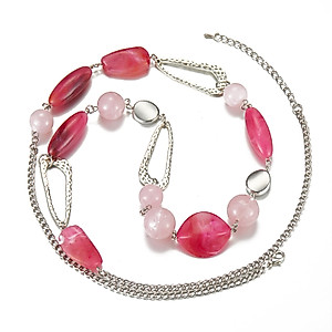 Noessla Beaded Long Necklace Silver Sweater Chain Women Beads Necklaces Fashion Jewelry Party Birthday Gifts(07-Hot pink)