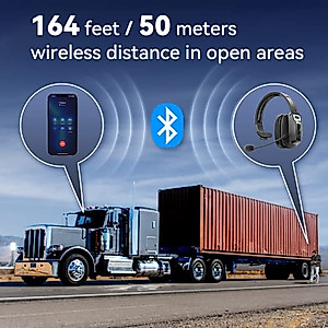 Dytole Trucker Bluetooth Headset, Bluetooth Headphones with Microphone AI Noise Cancelling with USB Dongle, 164ft Long Wireless Range & 60 Hrs Working Time, Wireless Headset for Computer with Mute