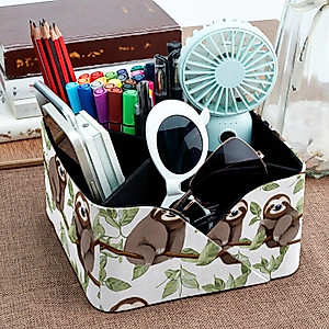 FVQL Faux Leather Pen Holder for Desk, Pencil Holder, 4 Compartment, Office Decor, animal sloth cartoon