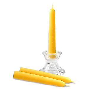 Hyoola 7 Inch Beeswax Taper Candles 12 Pack - Handmade, All Natural, 100% Pure Unscented Bee Wax Candle - Tall, Decorative, Golden Yellow - 7 Hour Burn Time