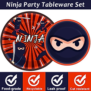 98 Pieces Ninja Birthday Party Decorations Ninja Warrior Tableware Set Karate Plates Napkins Tablecloth Ninja Master Birthday Party Supplies Kit Table Cover Dinnerware Party Favors