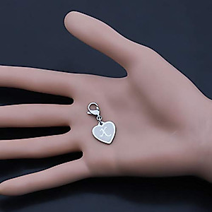 FAADBUK Initial Letter A-Z Alphabet Heart Charm for Bracelet Keychain Necklace Initial Stainless steel Clasp Clip on Charm (intial X)