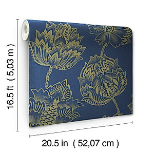 RoomMates RMK11909WP Navy and Gold Batik Jacobean Peel and Stick Wallpaper