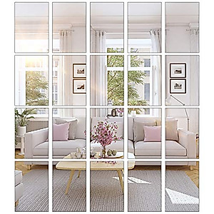 BBTO 20 Pieces Mirror Sheets Self Adhesive Non Glass Cut to Size Mirror Stickers Tiles for Wall Flexible Sticky Mirror()
