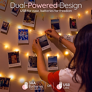 Mind-Glowing Photo Clip String Lights - Hanging Pictures Fairy Lights for Bedroom, Gifts for Teenage Girls 10-14 Year Old, Cute Room Decor for Teen Girls - Teen Girls Trendy Stuff (50 LED, 16.4 ft)