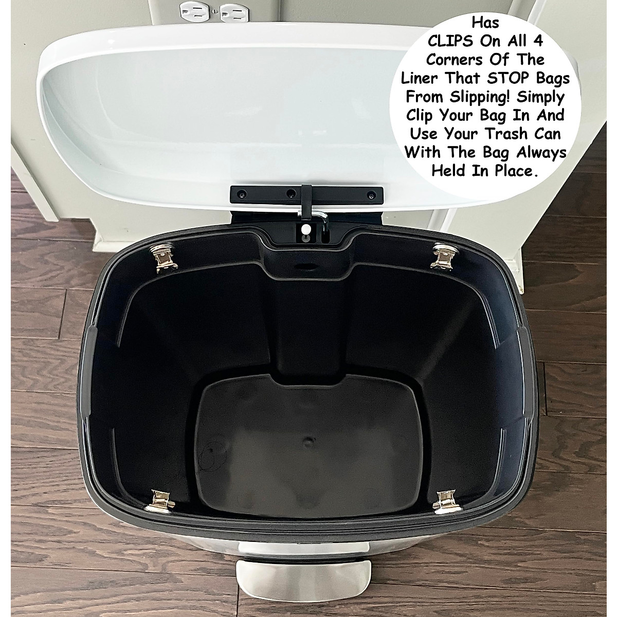 Homie 13 Gallon Kitchen Trash Can Soft Close with Anti - Bag Slip Liner and Lid, Use as Garbage Basket, Tall Dust Bin, or Decor in Bathroom, Restroom, Kitchen, or Bedroom (13 Gallon, Shiny White)