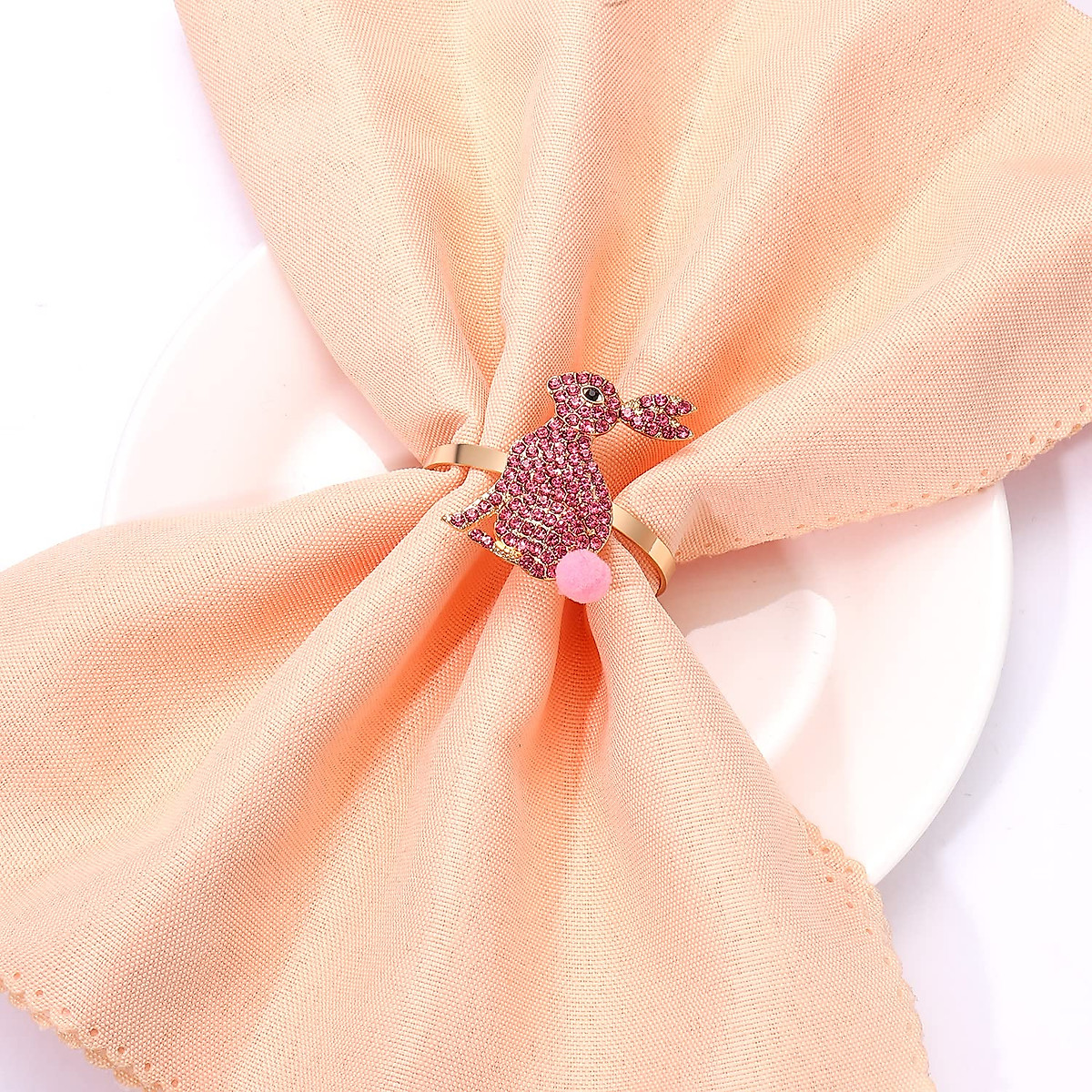 8PCS Easter Napkin Rings, Rhinestone Easter Bunny Napkin Holder Rings for Table Decor Cute Rabbit Carrot Napkin Ring for Spring Party Banquet (8PCS Rhinestone Rabbit)