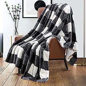 Monbix Queen Sherpa Throw Blankets Soft Fuzzy Warm, Fluffy Throw Blankets Couch Fleece, Throw Blankets Bed Cozy Machine Washable Faux Fur Plush Thick Comfy Buffalo Plaid Furry Sofa 380gsm 180gsm 90x90