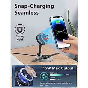 Magnetic Wireless Charger Stand for Mag-Safe Charger, Foldable 15W Fast Wireless Charging Station, 2-in-1 Charging Stand Dock for Apple iPhone 15/14/13/12/Pro/Apple Watch/AirPods 2/ Pro