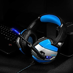 Gaming Headset for PS4 New Xbox one PC Mac Laptop,Onikuma K5 Professional 3.5mm Over Ear Headphones, Stereo USB Headset with LED Light, Noise canceling Mic & Soft Earmuffs for Games by Runying - Blue