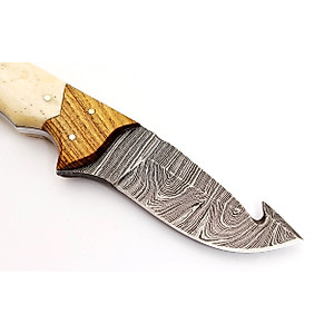 W Trading Custom hand made damascus steel blade gorgeous hunting knife with leather pouch. (2733) skinning knives for men best gift