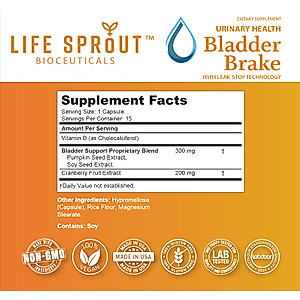 Life Sprout Bioceuticals Bladder Brake with Pumpkin Seed and Soy Seed Extract to Stop Leaks and Decrease Bathroom Breaks and Accidents - 60 Capsules Per Bottles - Made in USA