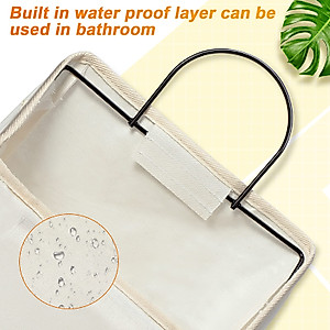 Chumia 6 Pack Wall Hanging Storage Basket Bathroom Closet Hanging Storage Bag Over The Door Hanging Basket Bedroom Wall Storage Organizer Waterproof Linen Cotton Box Containers and 10 Hooks(White)
