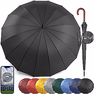 Royal Walk Windproof Large Umbrella for Rain 54 Inch Automatic Open for 2 Persons Wind Resistant Big Golf Umbrellas for Adult Men Women Classic Wooden Handle Fast Drying Strong 16 Ribs Travel 120cm