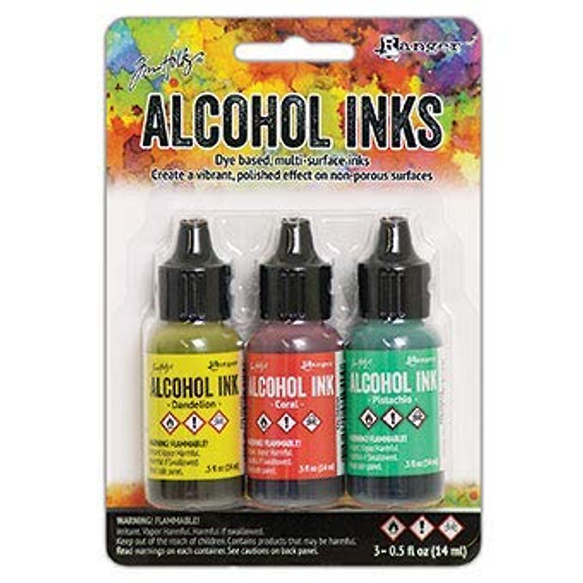 Ranger Tim Holtz Alcohol Ink Bundle - Tropics Set 11 Bottles, 05 fl oz - Acid Free, Multi-Surface Inks, Precision Tip for Easy Application - Bonus Purple Turtle Detail Sticks