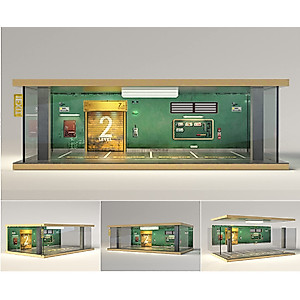Display Case for 1/32 or 1/36 Diecast Cars, Acrylic Display Case for Toy Motorcyle with LED Lighting, 4P Green Wall