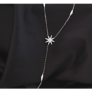 SLUYNZ 925 Sterling Silver Star Y Necklace for Women Teens CZ Star Necklace Snowflake Choker Necklace Pendant (A-Silver)