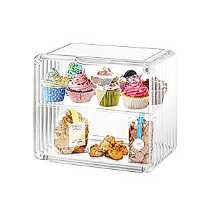 Bread Box Double Layer Bread Holder, Durable Plastic Food Storage Container, Clear Bread Boxes for Kitchen Countertop, Bread Bin for Homemade Bread, Cupcakes, Cookies, Muffins (11"x5.9"x9.6")